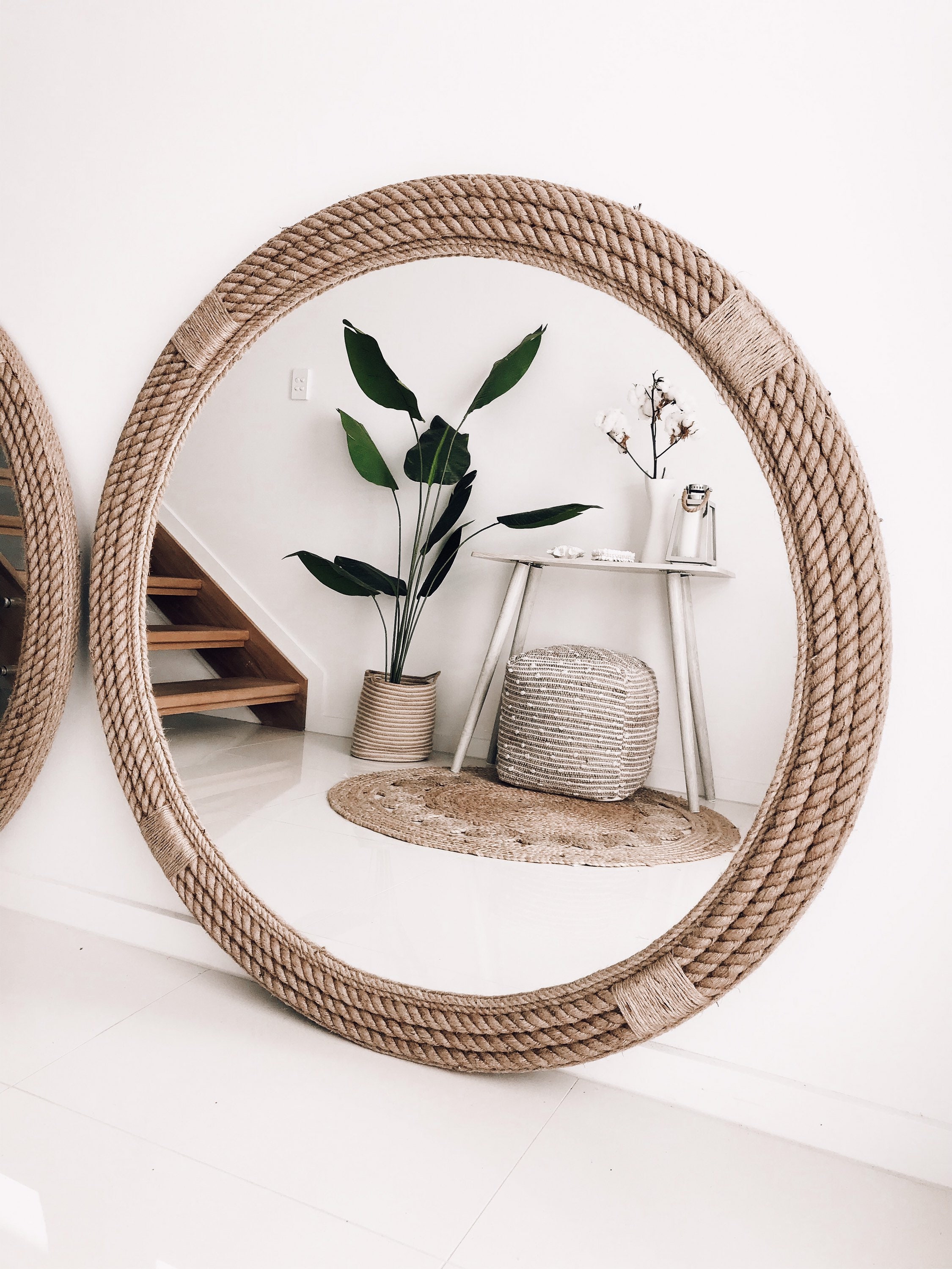 EXTRA LARGE | 90cm| 35.4” Nautical Hampton Coastal Round Rope Mirror ...