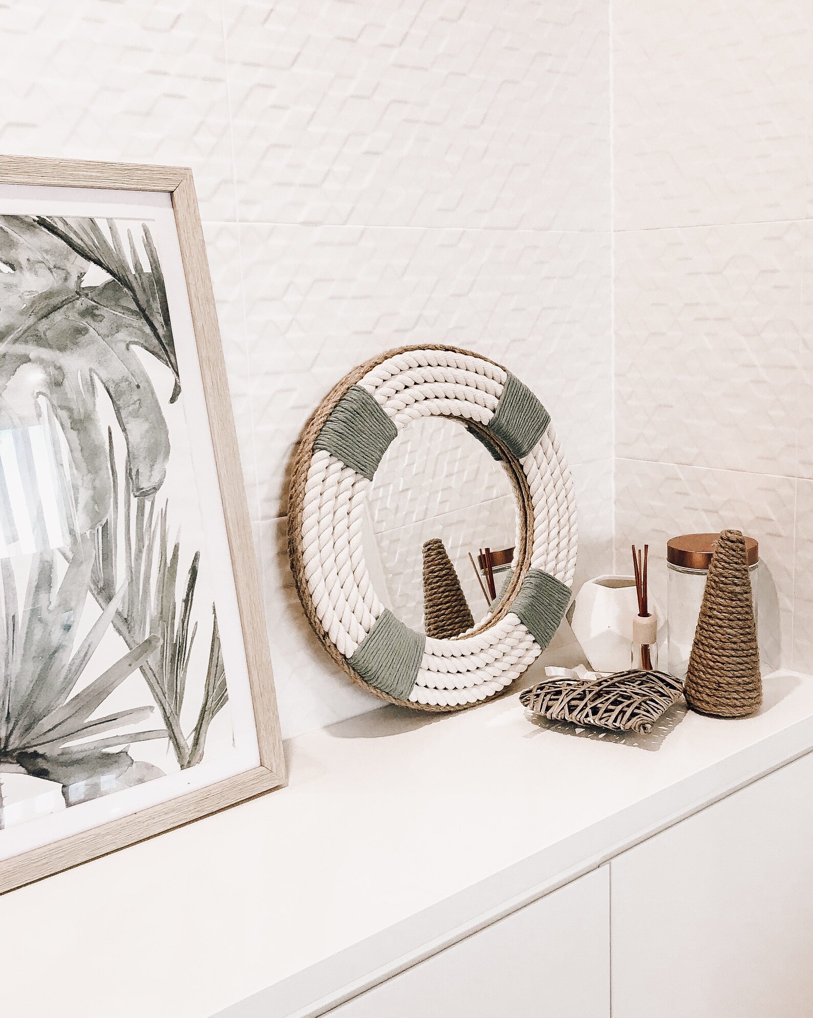 SMALL 41cm | 16inch GREEN Nautical Hampton Elegant Round Rope Mirror ...