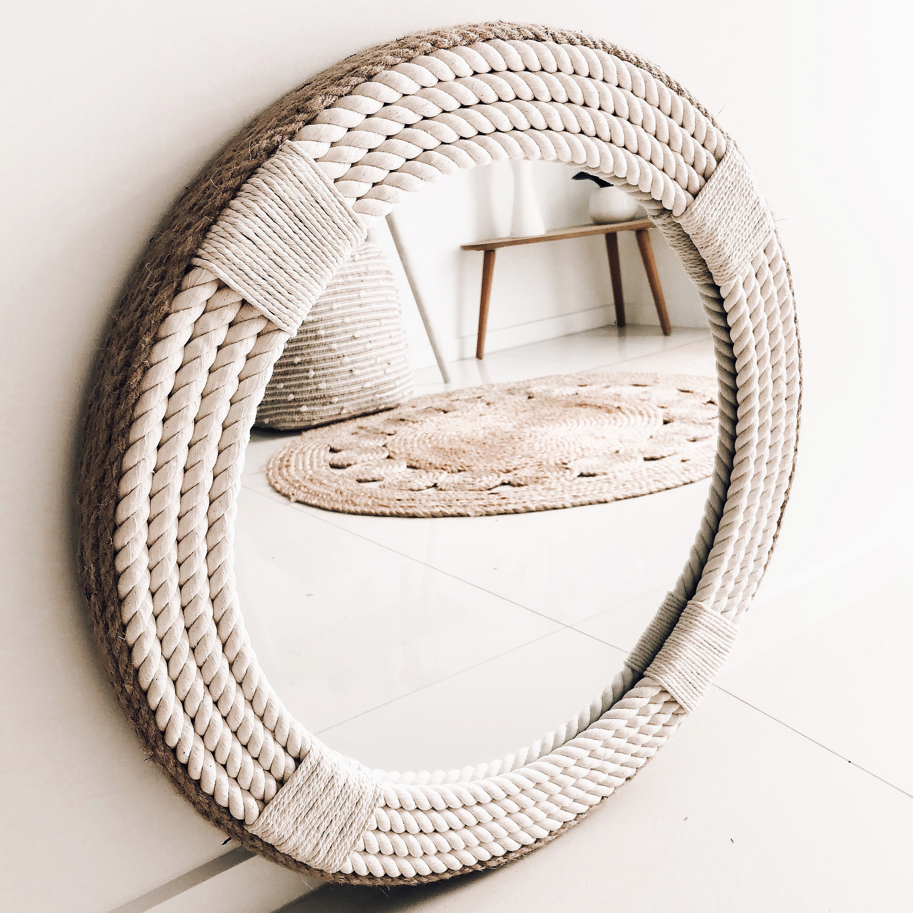 SMALL 41cm | 16inch ALL Natural White Nautical Hampton Elegant Round ...