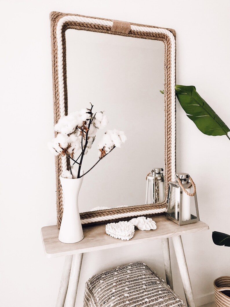 LARGE 90cm H X 75cm W | Hampton Nautical Coastal Themed Rectangle Rope ...