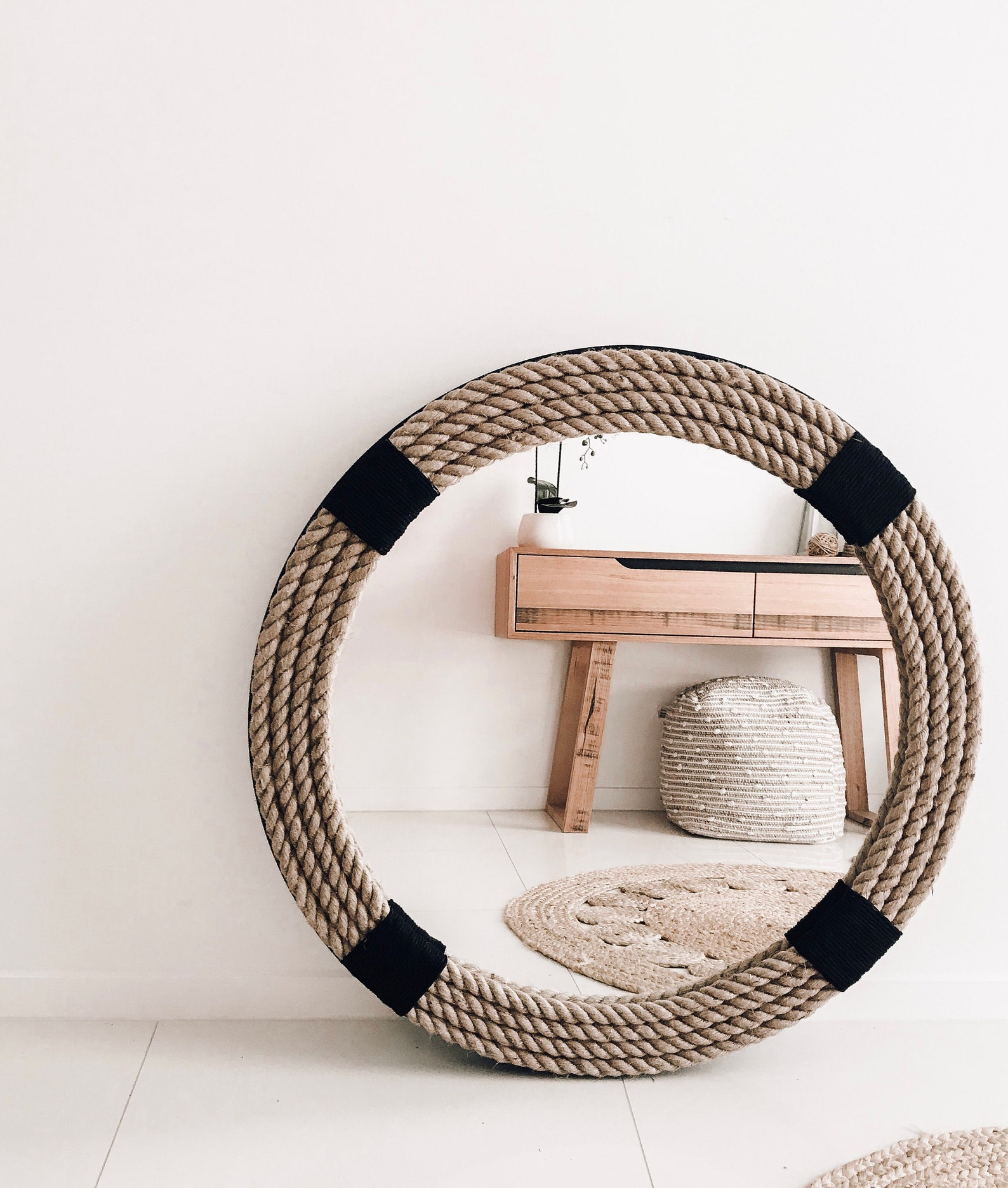 LARGE 80cm 31.4inch Hampton Nautical Coastal Round Rope Mirror Home ...