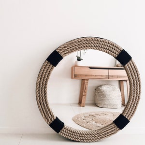 LARGE 80cm | 31.4inch Hampton Nautical Coastal Round Rope Mirror Home ...