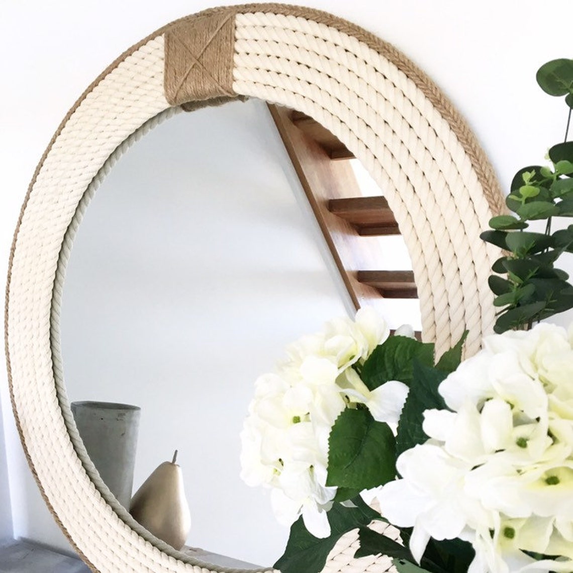LARGE 80cm | 31.4inch Nautical Hampton Elegant Round Rope Mirror ...