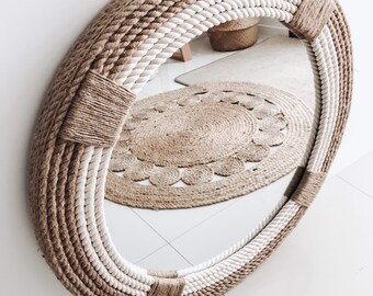 EXTRA LARGE 90cm 35.4 Nautical Hampton Coastal Round Rope Mirror ...