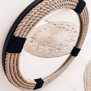 LARGE 80cm | 31.4inch Hampton Nautical Coastal Round Rope Mirror Home ...