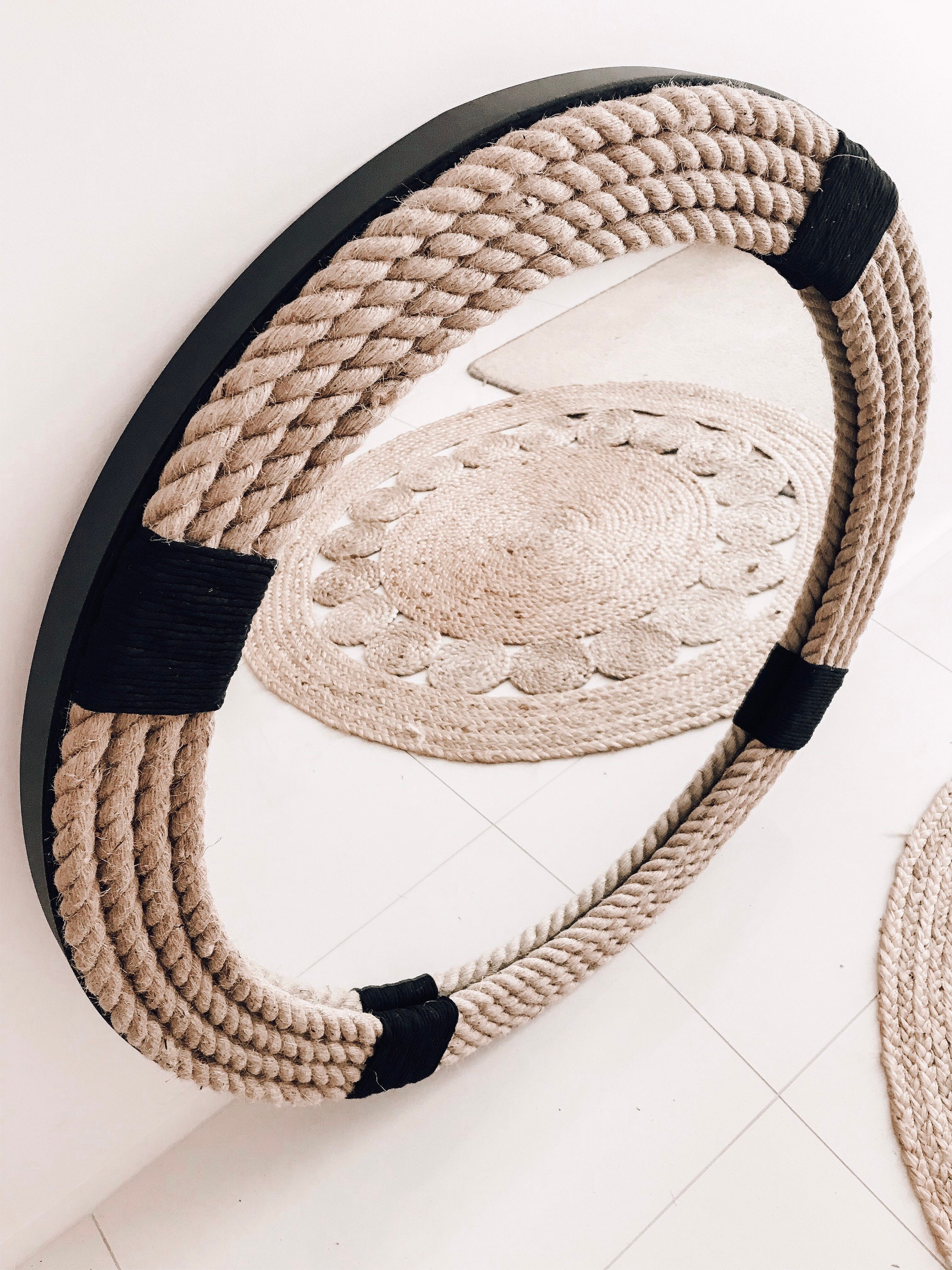 LARGE 80cm 31.4inch Hampton Nautical Coastal Round Rope Mirror Home ...
