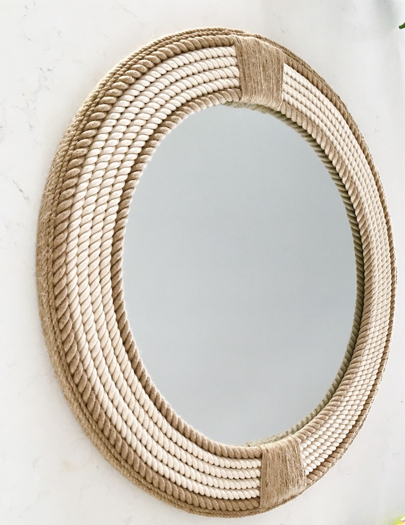 LARGE 80cm | 31.4inch Hampton Nautical Coastal Round Rope Mirror Home ...