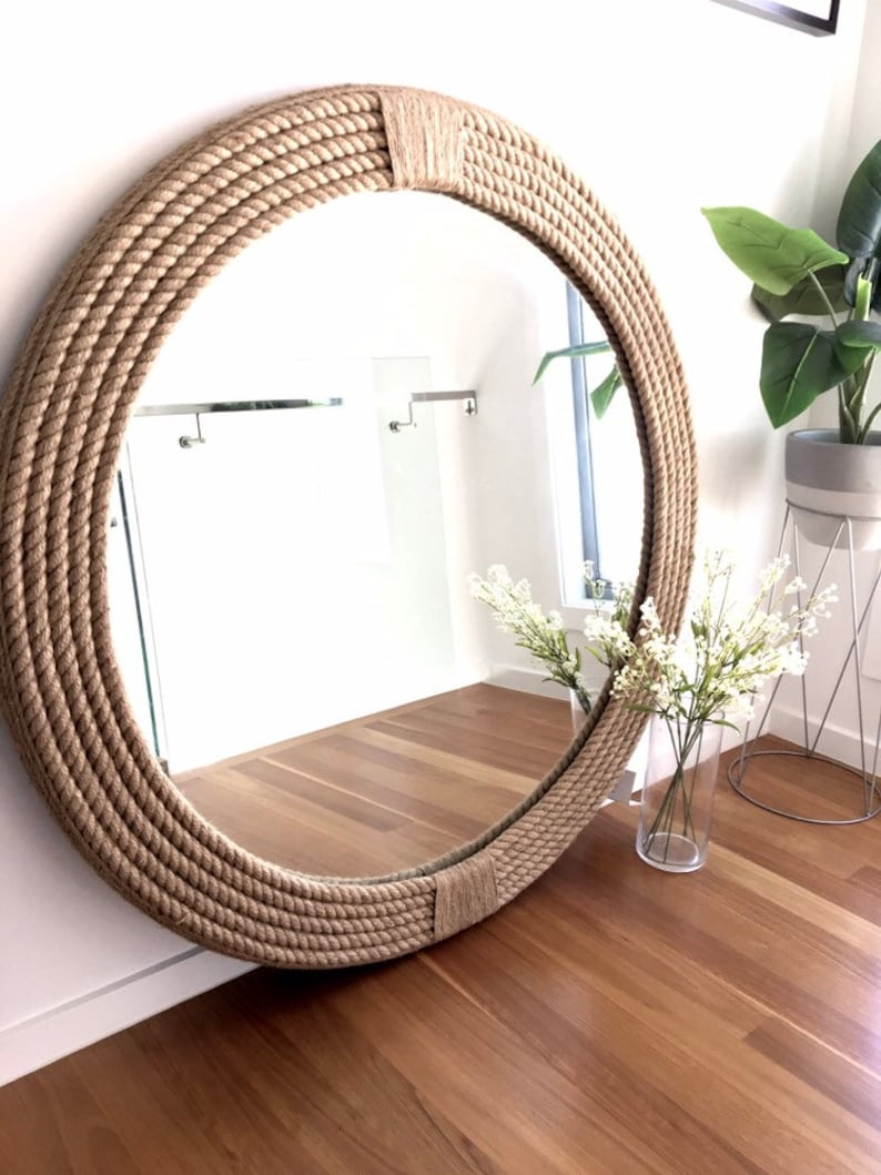 EXTRA LARGE | 90cm | 35.4" Nautical Hampton Coastal Round Rope Mirror ...