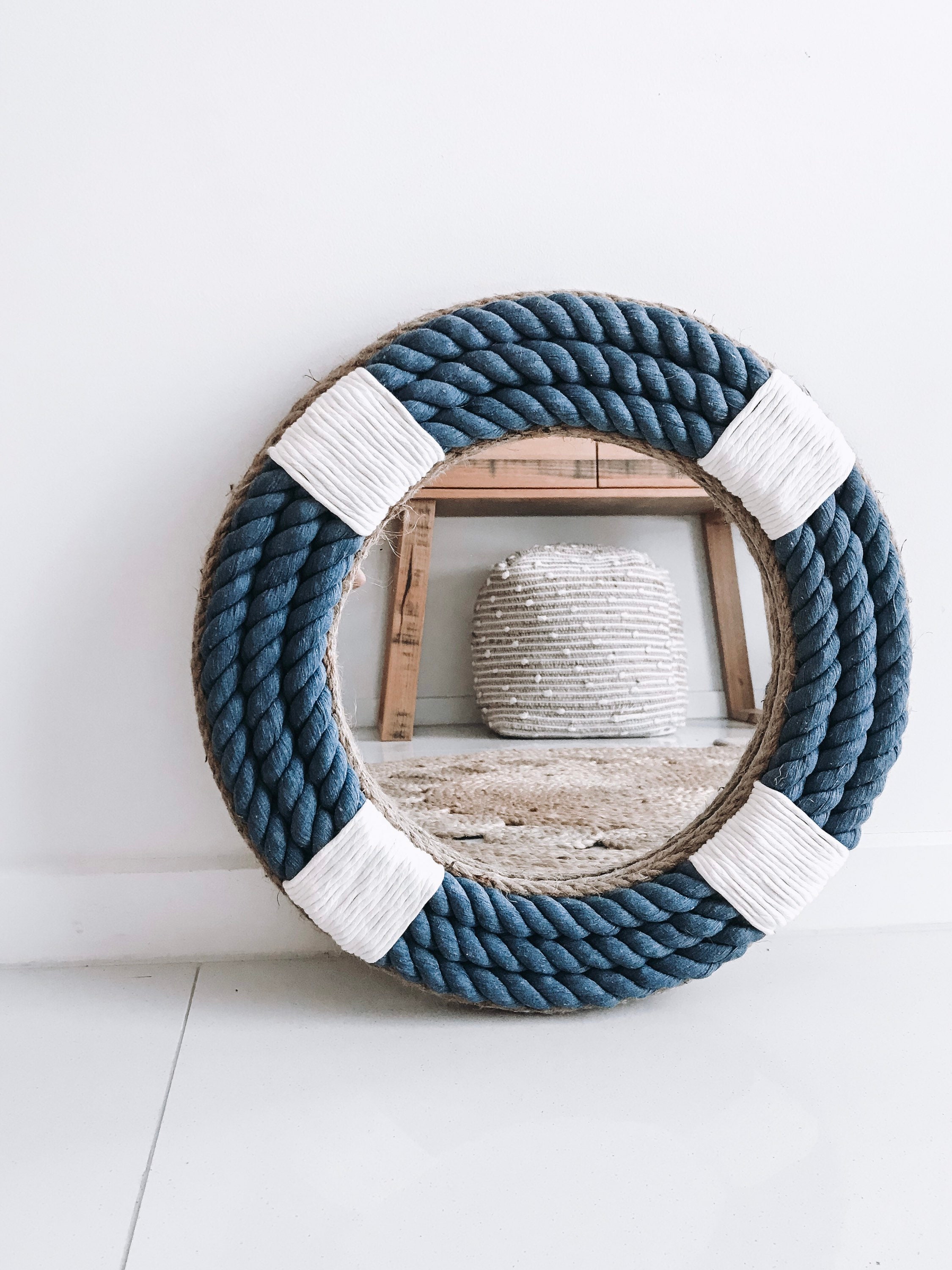 SMALL 41cm 16inch BLUE Round Mirror Natural Rope Twisted - Etsy