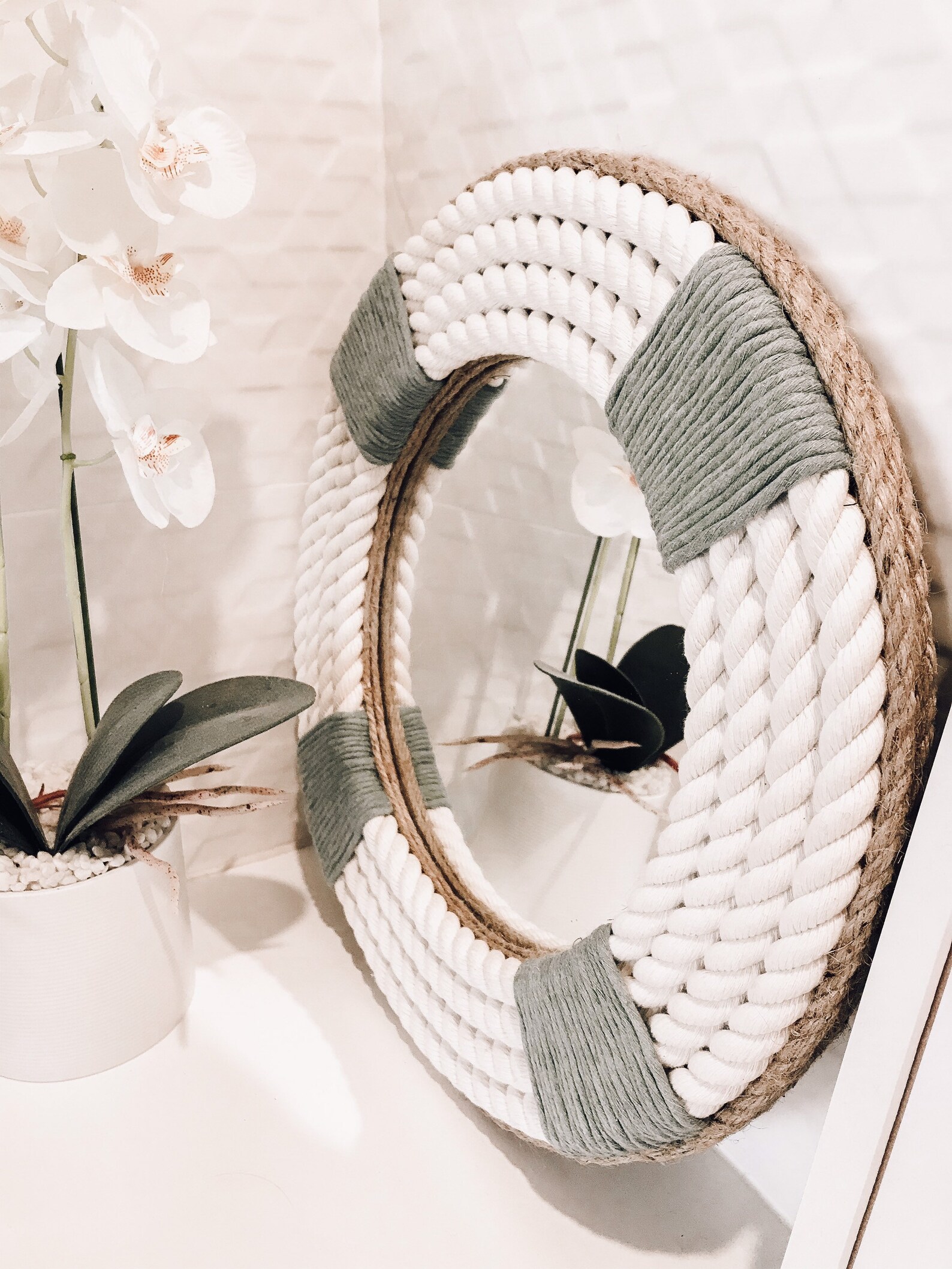 SMALL 41cm | 16inch GREEN Nautical Hampton Elegant Round Rope Mirror ...