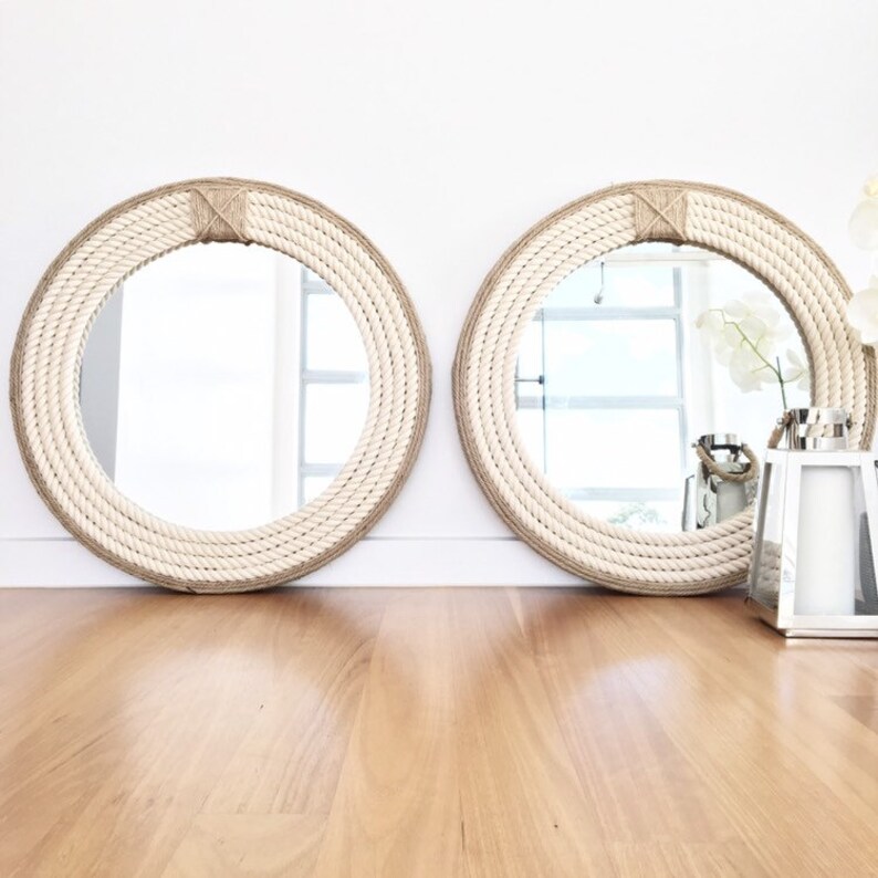 EXTRA LARGE | 90cm | 35.4” Nautical Hampton Coastal Round Rope Mirror ...
