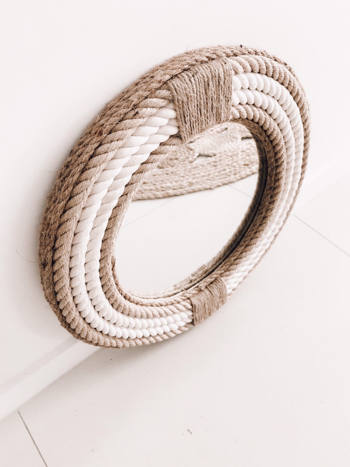 SMALL 41cm 16inch Handmade Hampton Style Round Rope Mirror Nautical ...