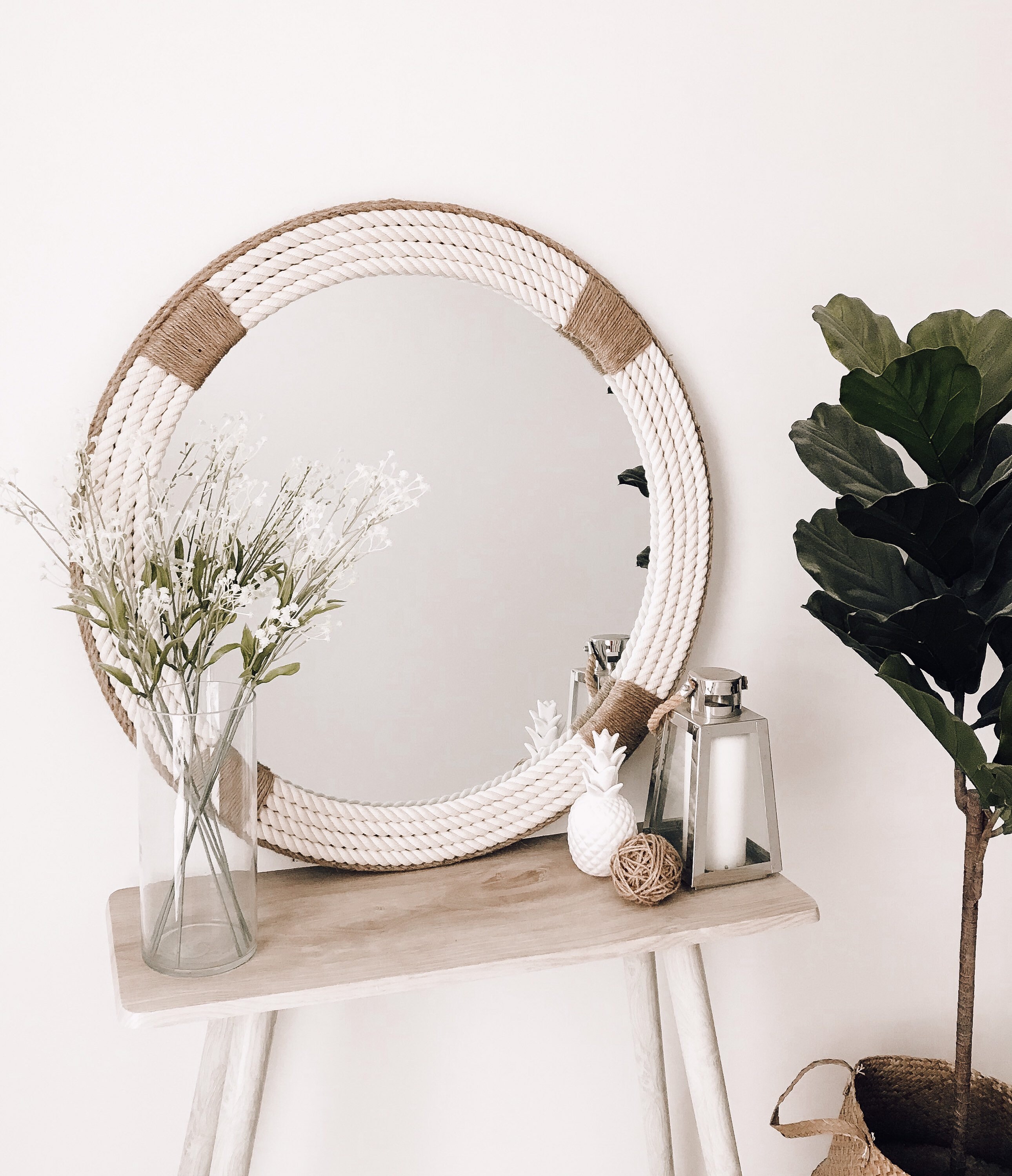 LARGE 80cm | 31.4inch Hampton Nautical Coastal Round Rope Mirror Home ...