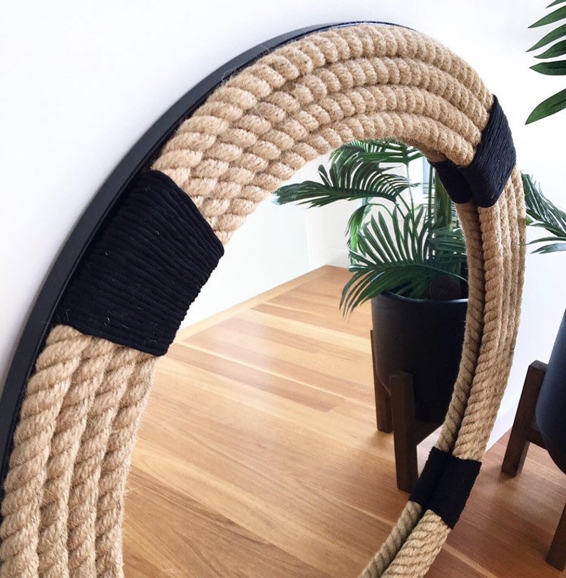 LARGE 80cm 31.4inch Hampton Nautical Coastal Round Rope Mirror Home ...
