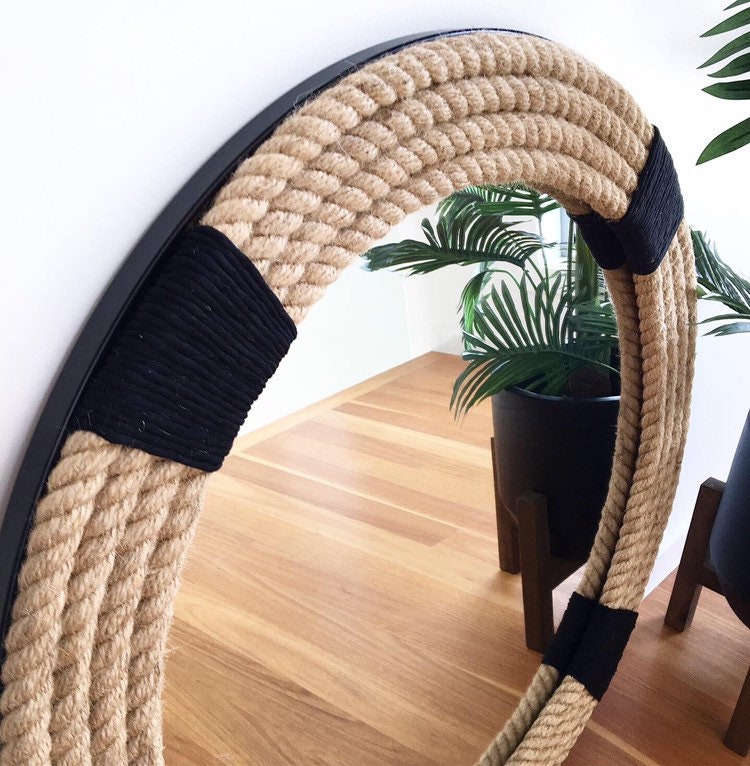 LARGE 80cm 31.4inch Hampton Nautical Coastal Round Rope Mirror Home ...