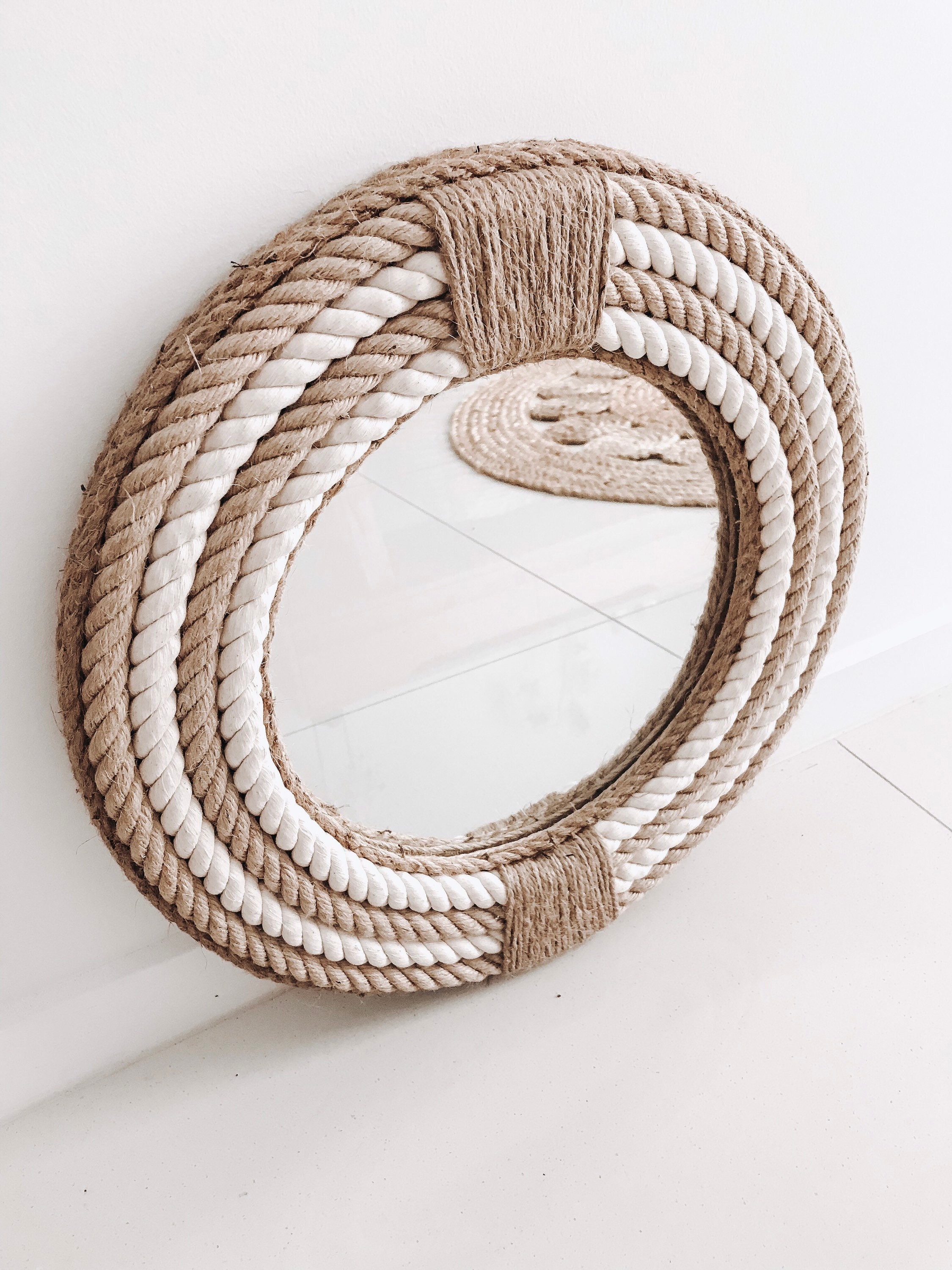 MEDIUM 60cm 23.6 Nautical Hampton Coastal Round Rope Mirror Twisted ...