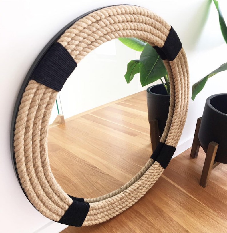 LARGE 80cm 31.4inch Hampton Nautical Coastal Round Rope Mirror Home ...