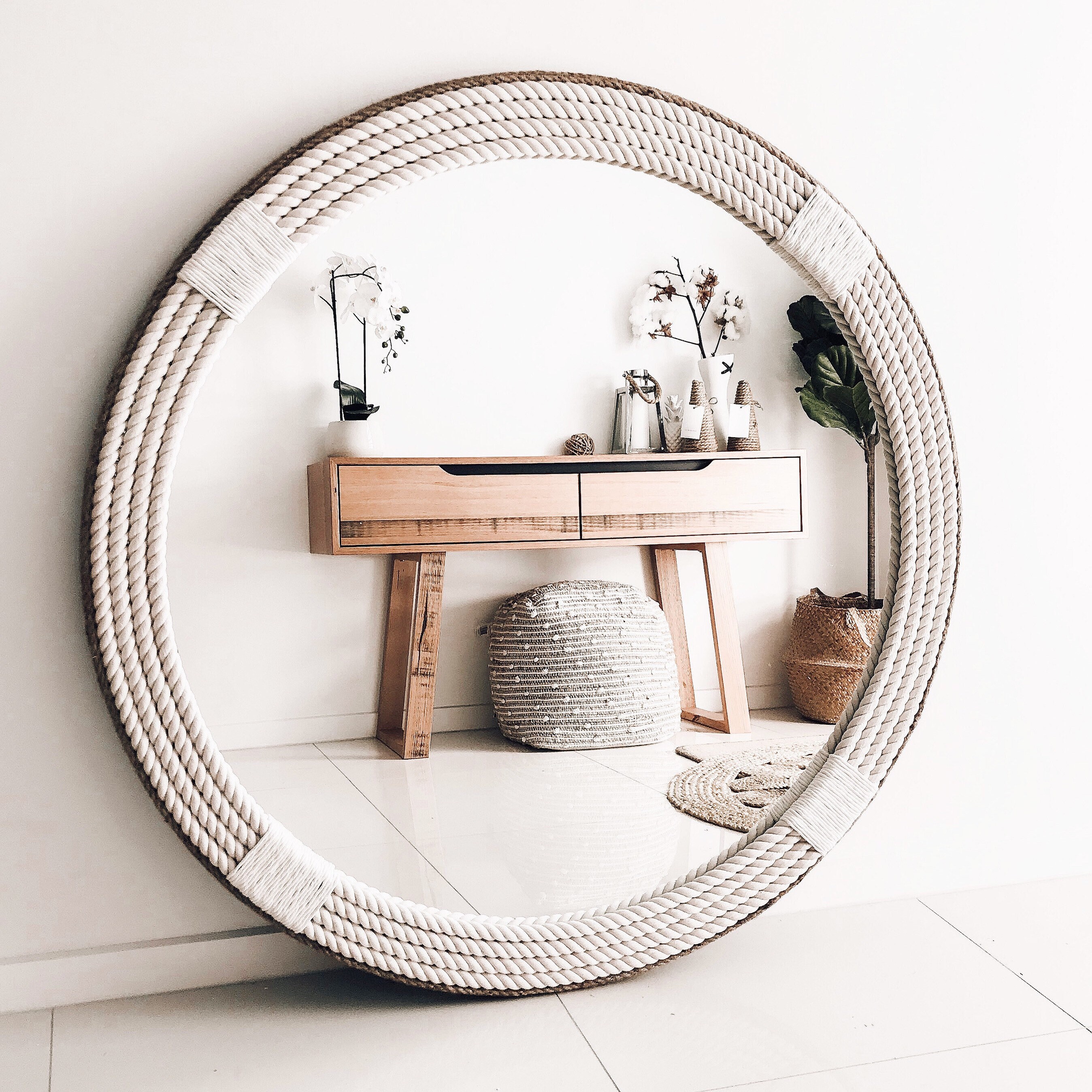 EXTRA LARGE | 90cm | 35.4” Nautical Hampton Coastal ALL Natural White ...