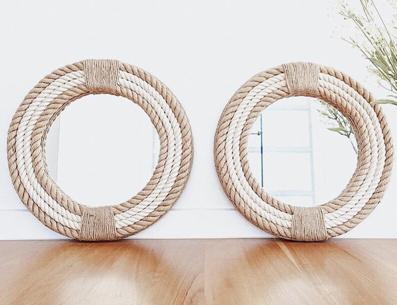 SMALL 41cm | 16inch Handmade Hampton Style Round Rope Mirror Nautical ...