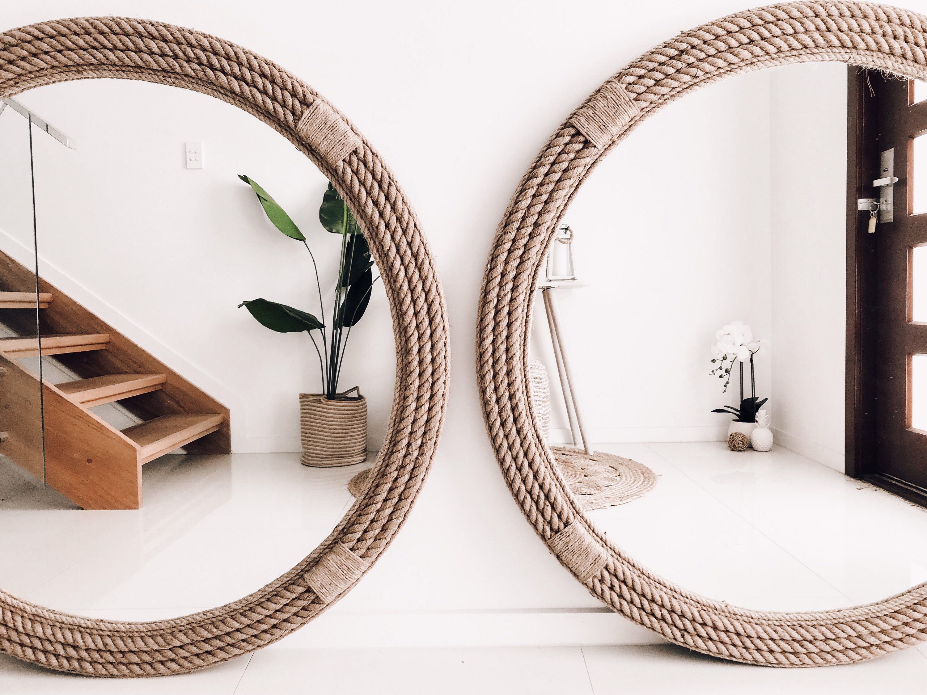 EXTRA LARGE | 90cm| 35.4” Nautical Hampton Coastal Round Rope Mirror ...