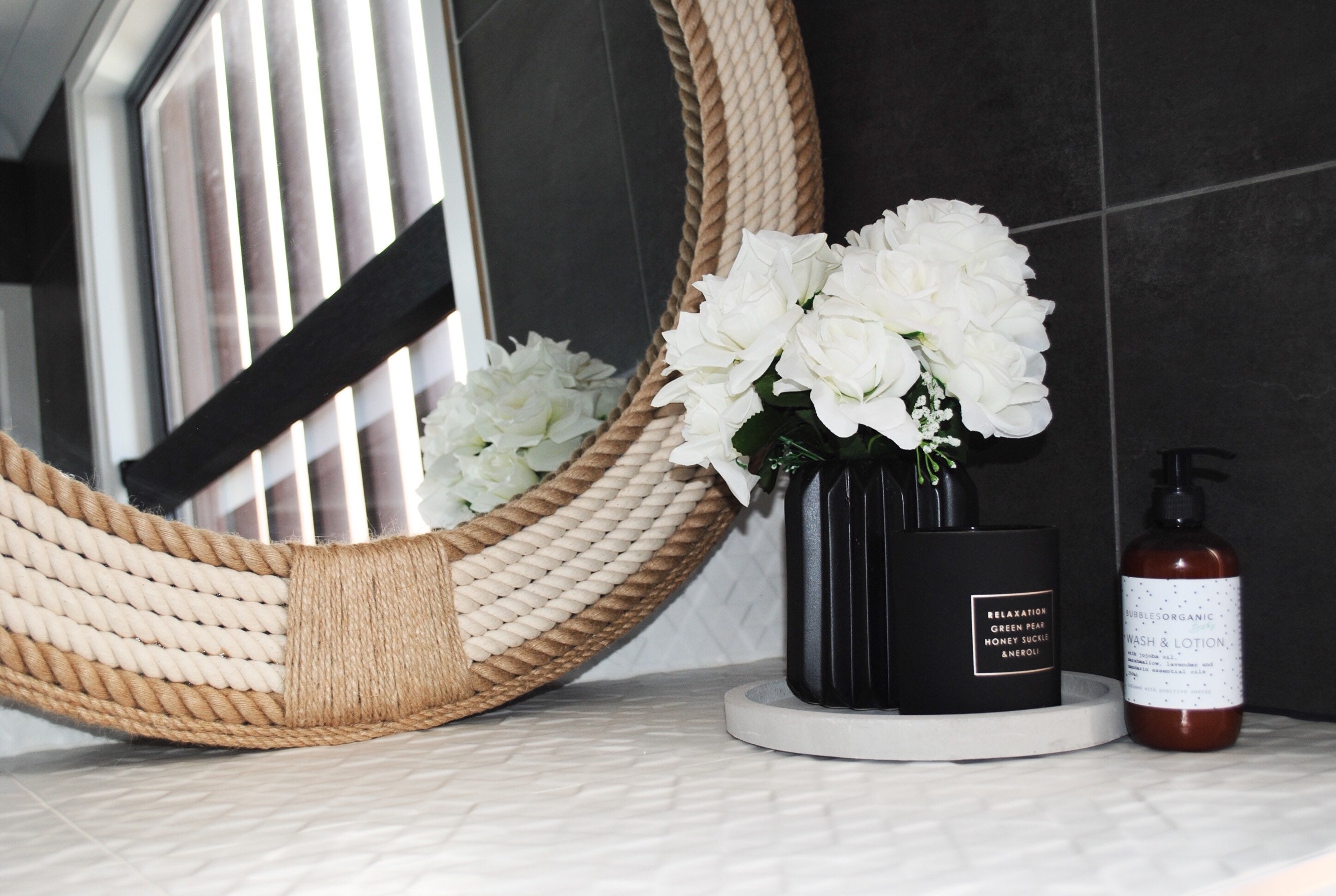 LARGE 80cm | 31.4inch Hampton Nautical Coastal Round Rope Mirror Home ...