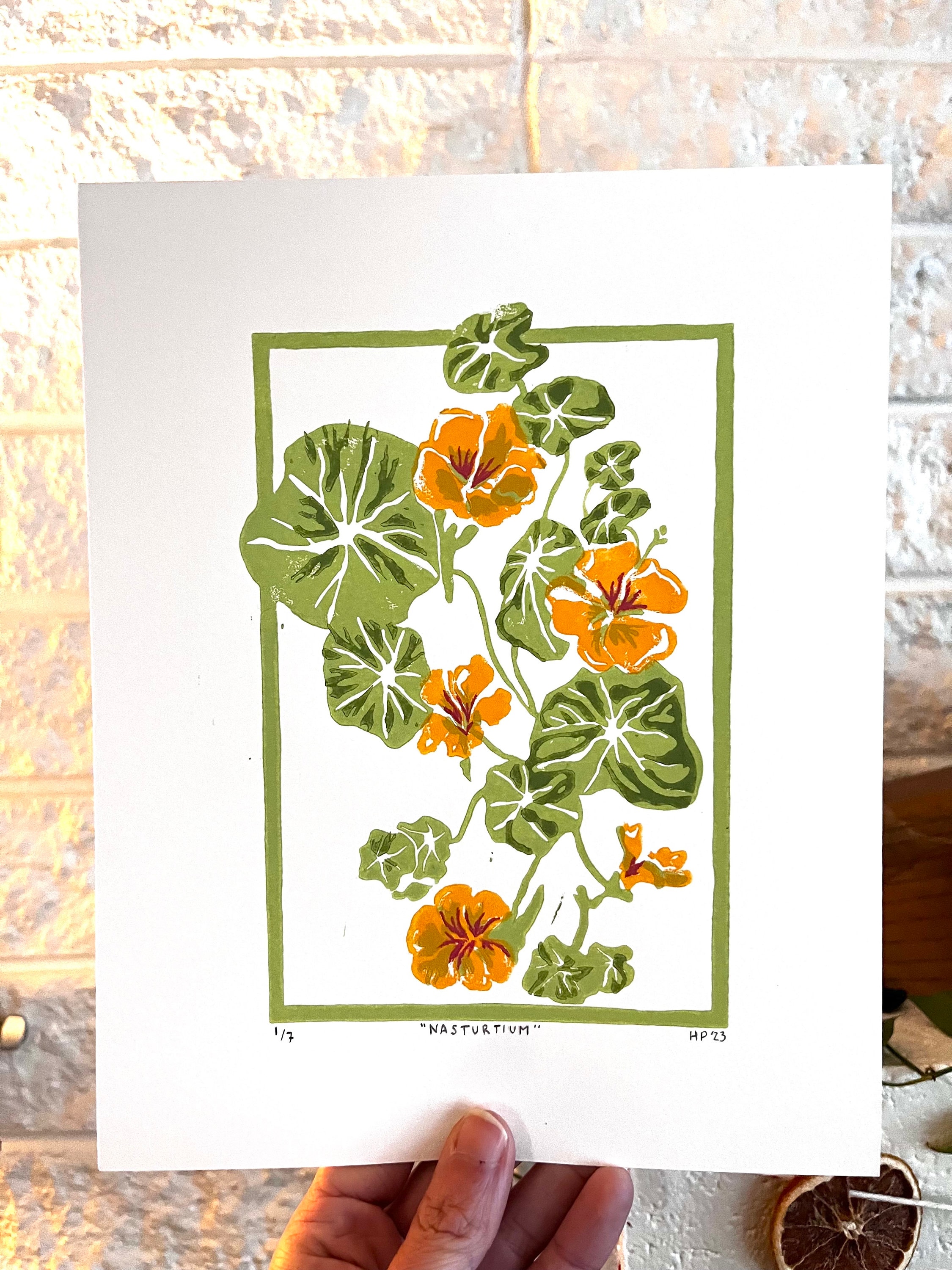 Yellow Nasturtium Linocut Print - Etsy
