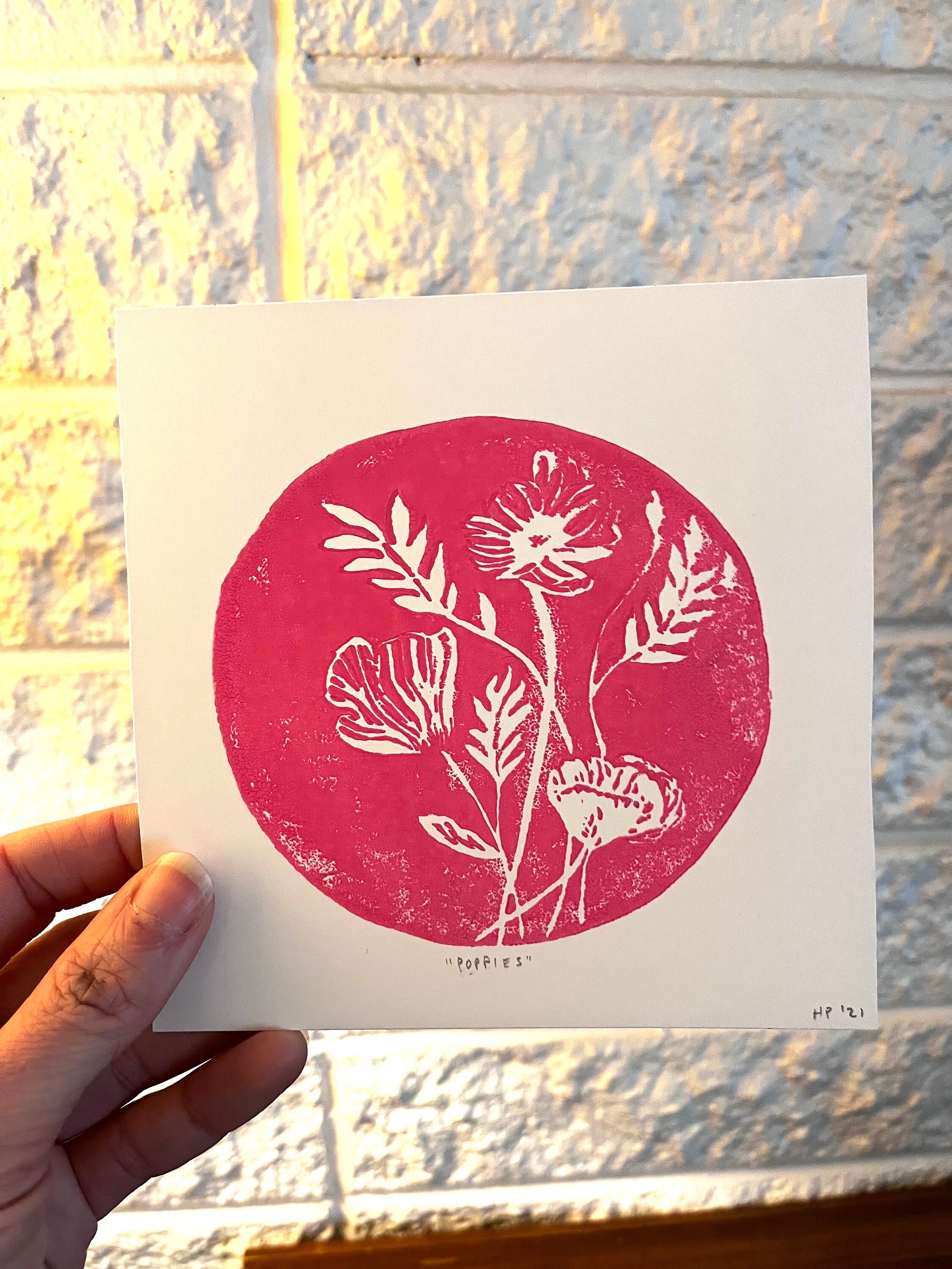 Poppy Botanical Mini Linocut Relief Print - Etsy