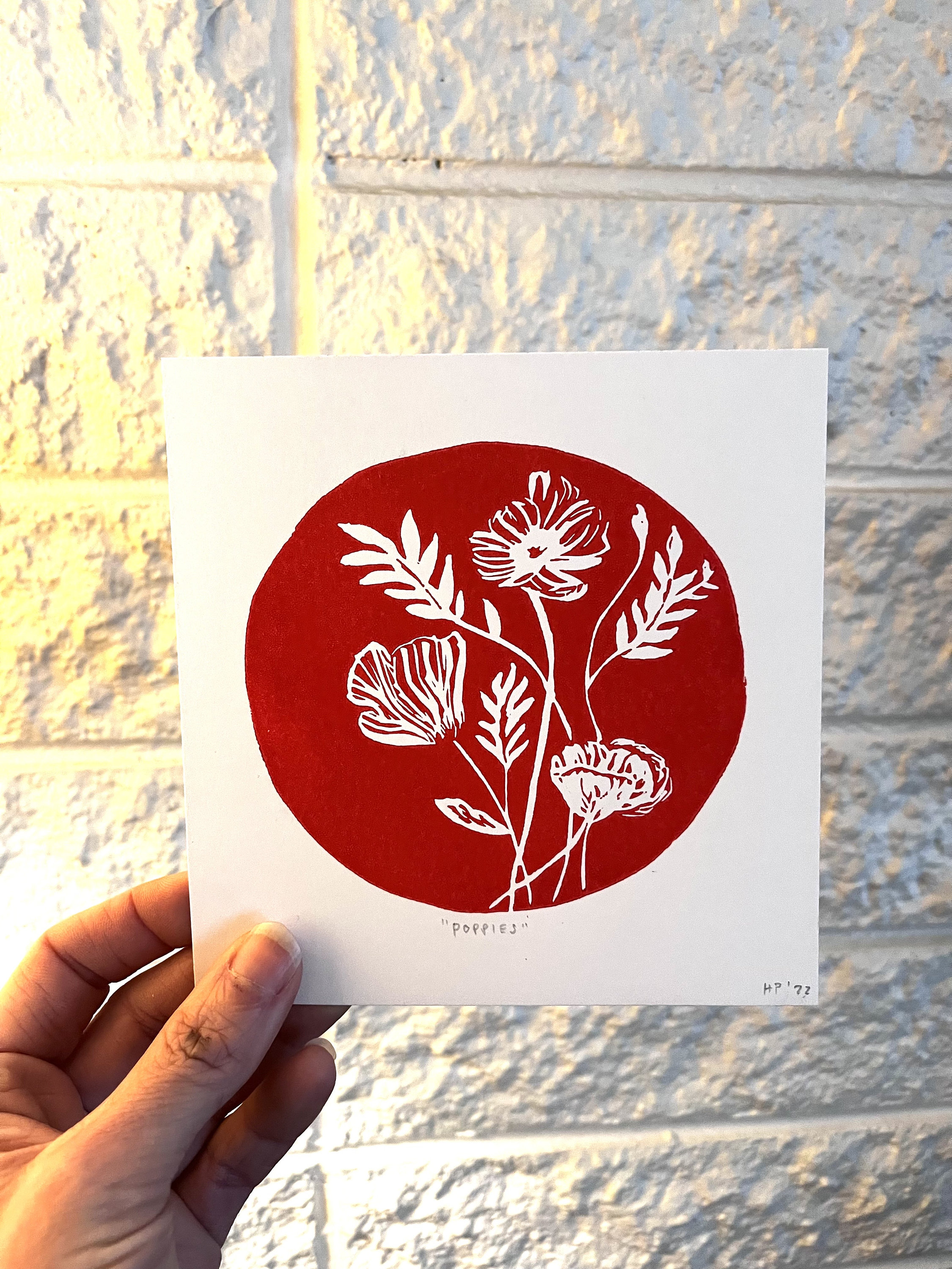 Poppy Botanical Mini Linocut Relief Print - Etsy