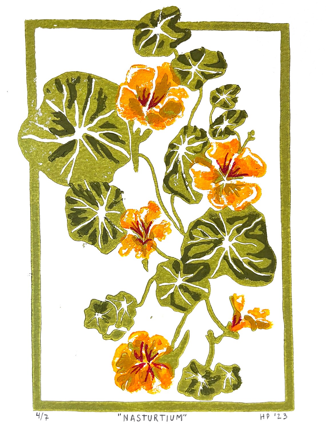 Yellow Nasturtium Linocut Print - Etsy