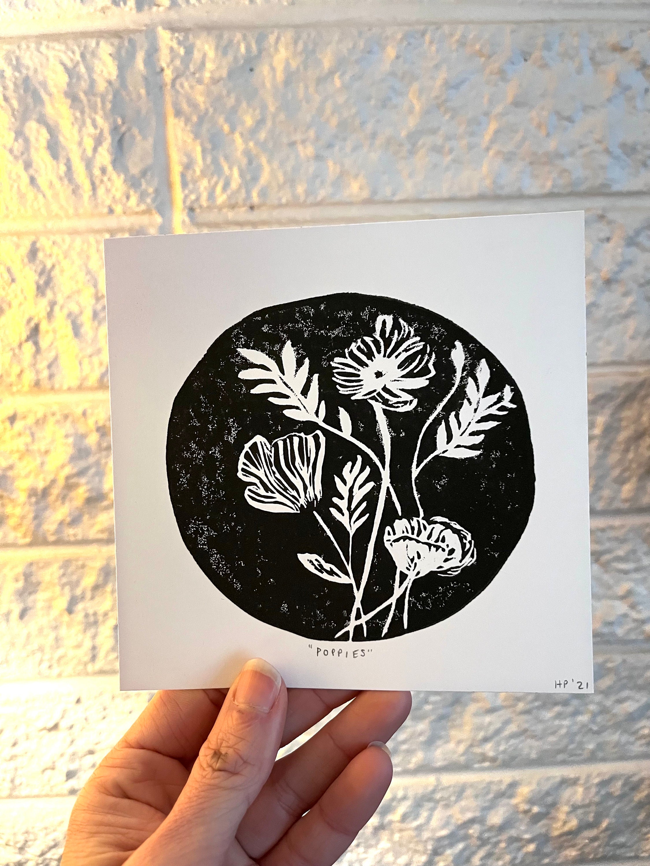 Poppy Botanical Mini Linocut Relief Print - Etsy