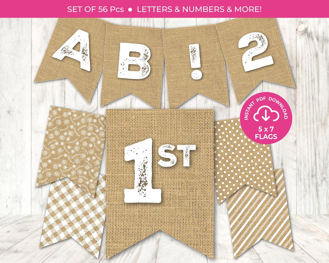 DIY Rustic Burlap Banner PDF: Customizable Alphabet, Numbers & Designs ...