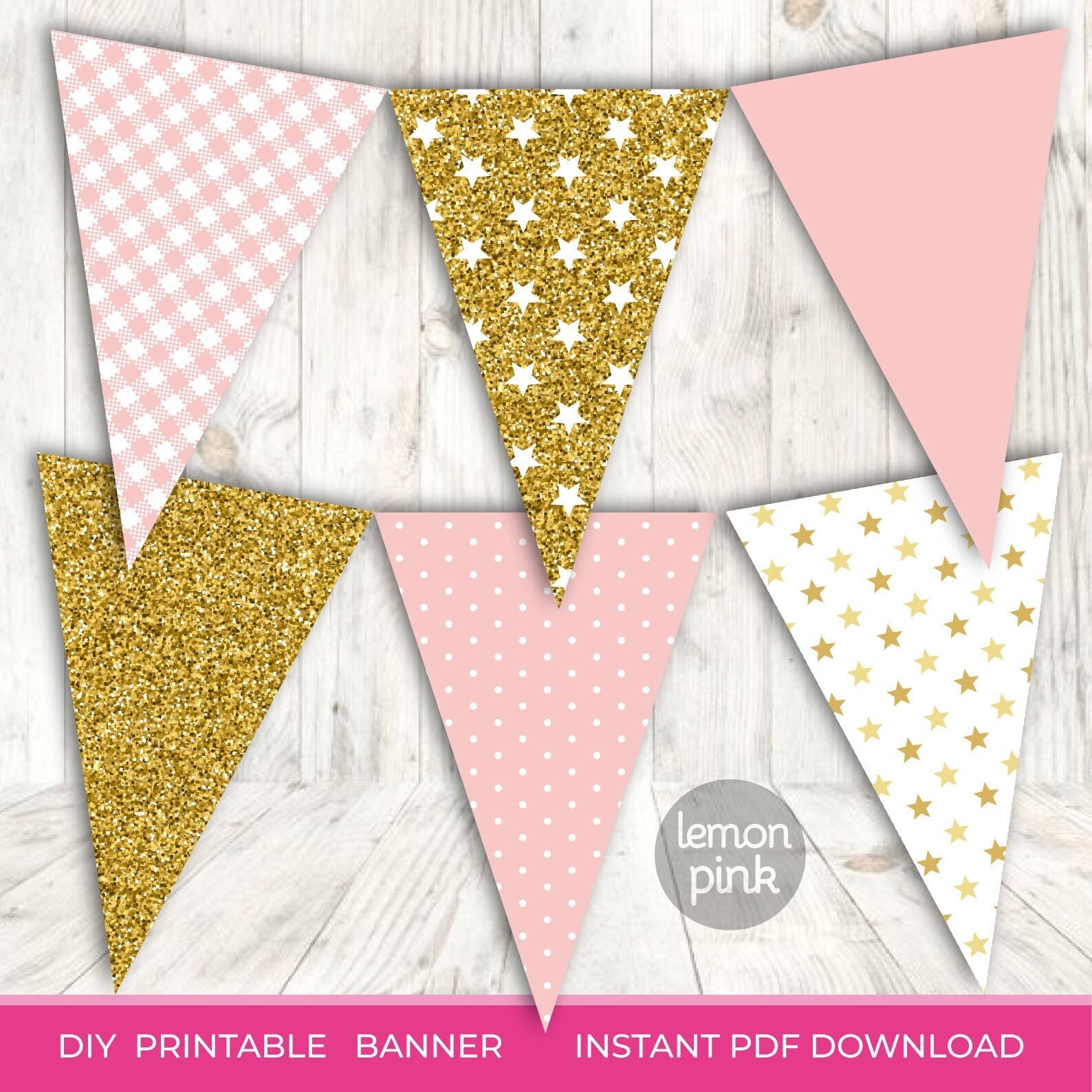 Set de banderines para descarga inmediata en dorado y rosa. Banners ...