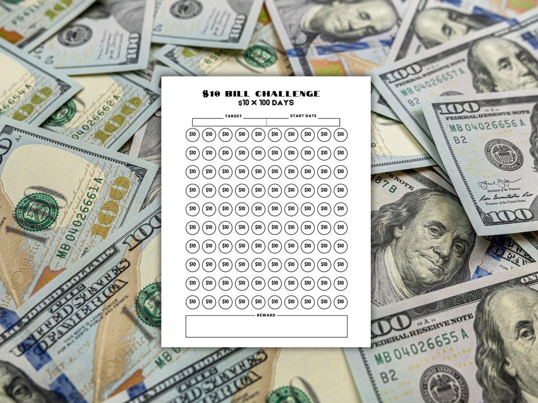 10 Dollar Bill Challenge, Printable Savings Challenge, Budget Planner ...