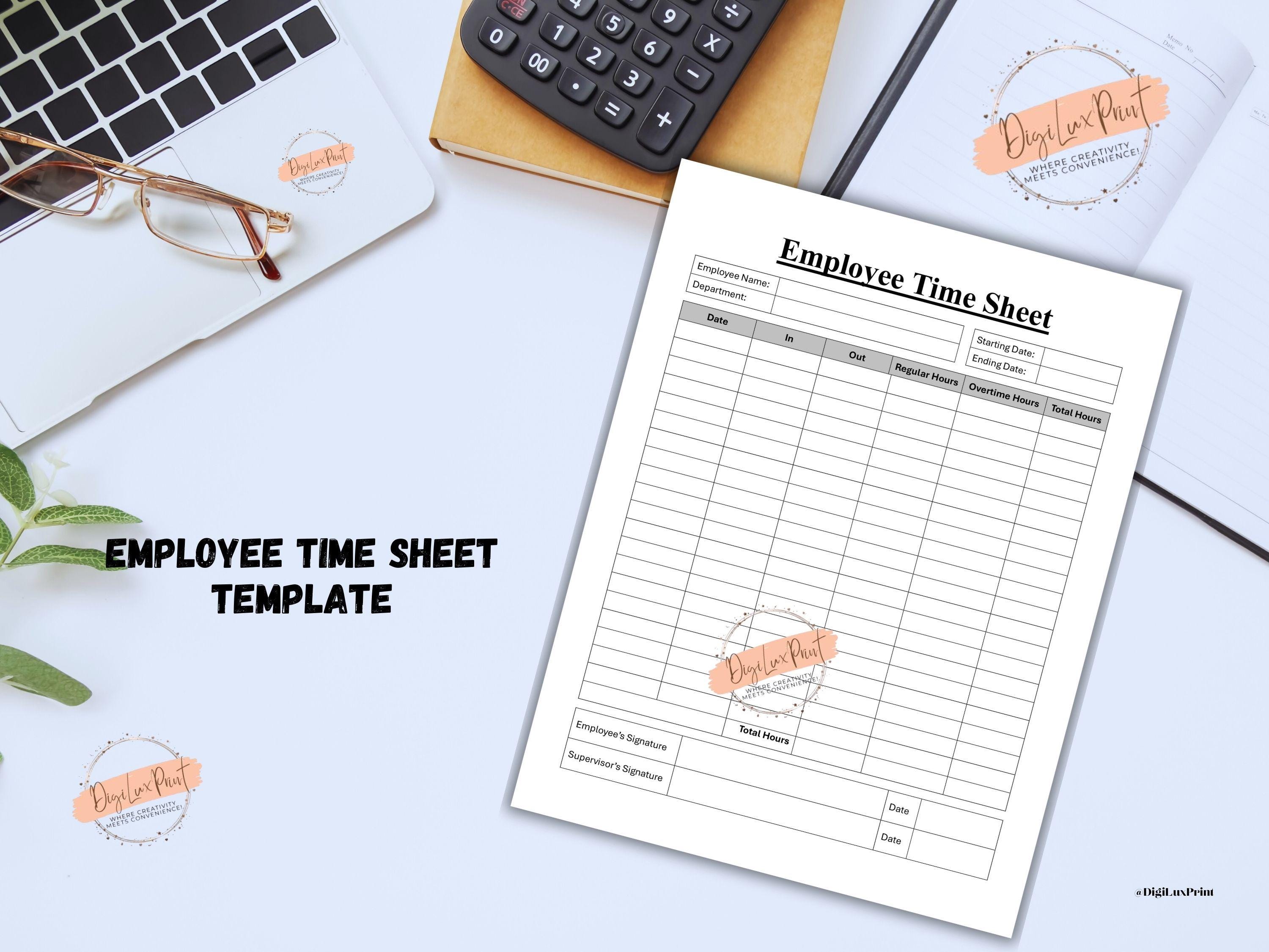 Editable Employee Time Sheet Template Work Schedule Tracker Time Card ...