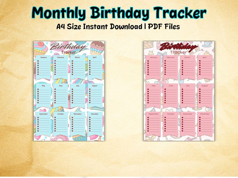 Printable Birthday Calendar Monthly Birthday Tracker Reminder | Annual ...