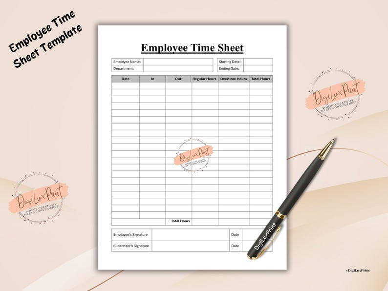 Editable Employee Time Sheet Template Work Schedule Tracker Time Card Employee Timekeeping Daily ...
