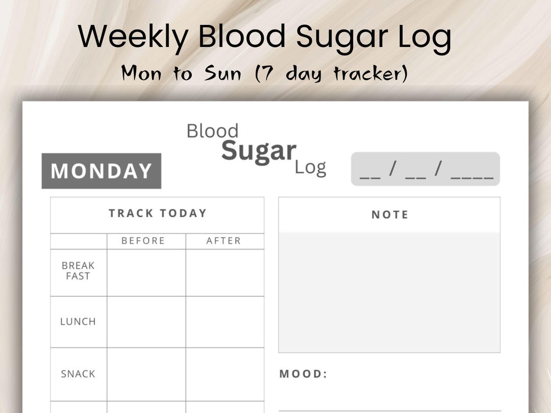Simple Printable Weekly Blood Sugar Log, Blood Glucose Log, Diabetes ...