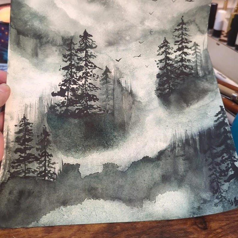 Foggy Forest Watercolor Print, 8"x10" - Etsy