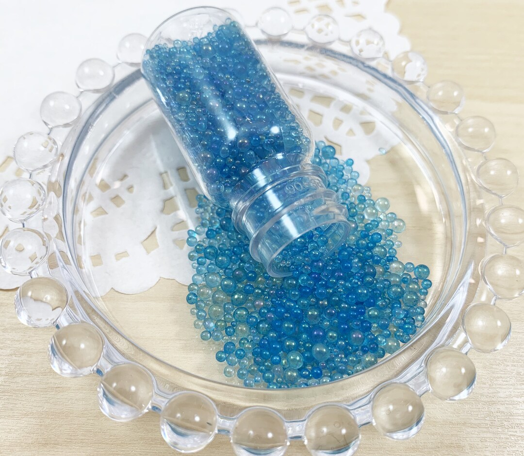Tiny Blue Iridescent Microbeads | Transparent Blue Glass Caviar - No ...