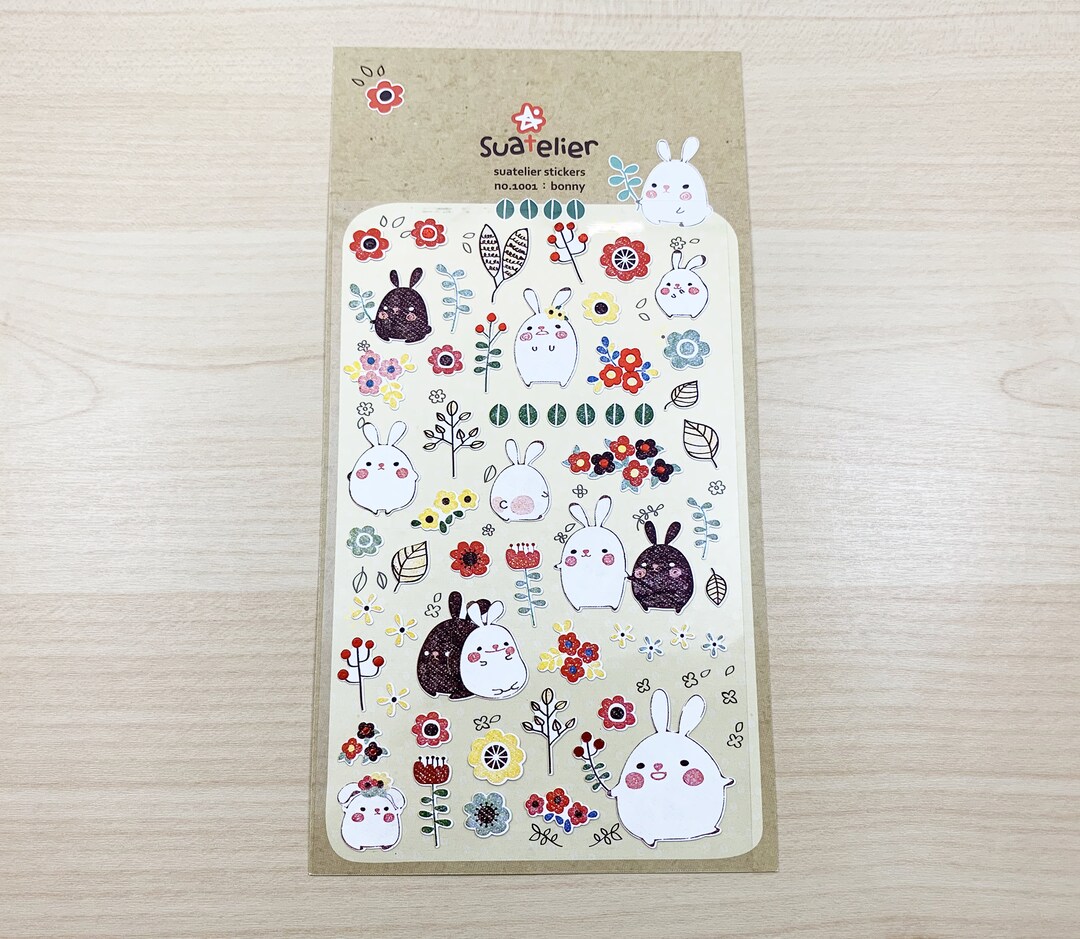 Cute Bunny & Flower Stickers Rabbit Floral Journal Stickers Suatelier ...