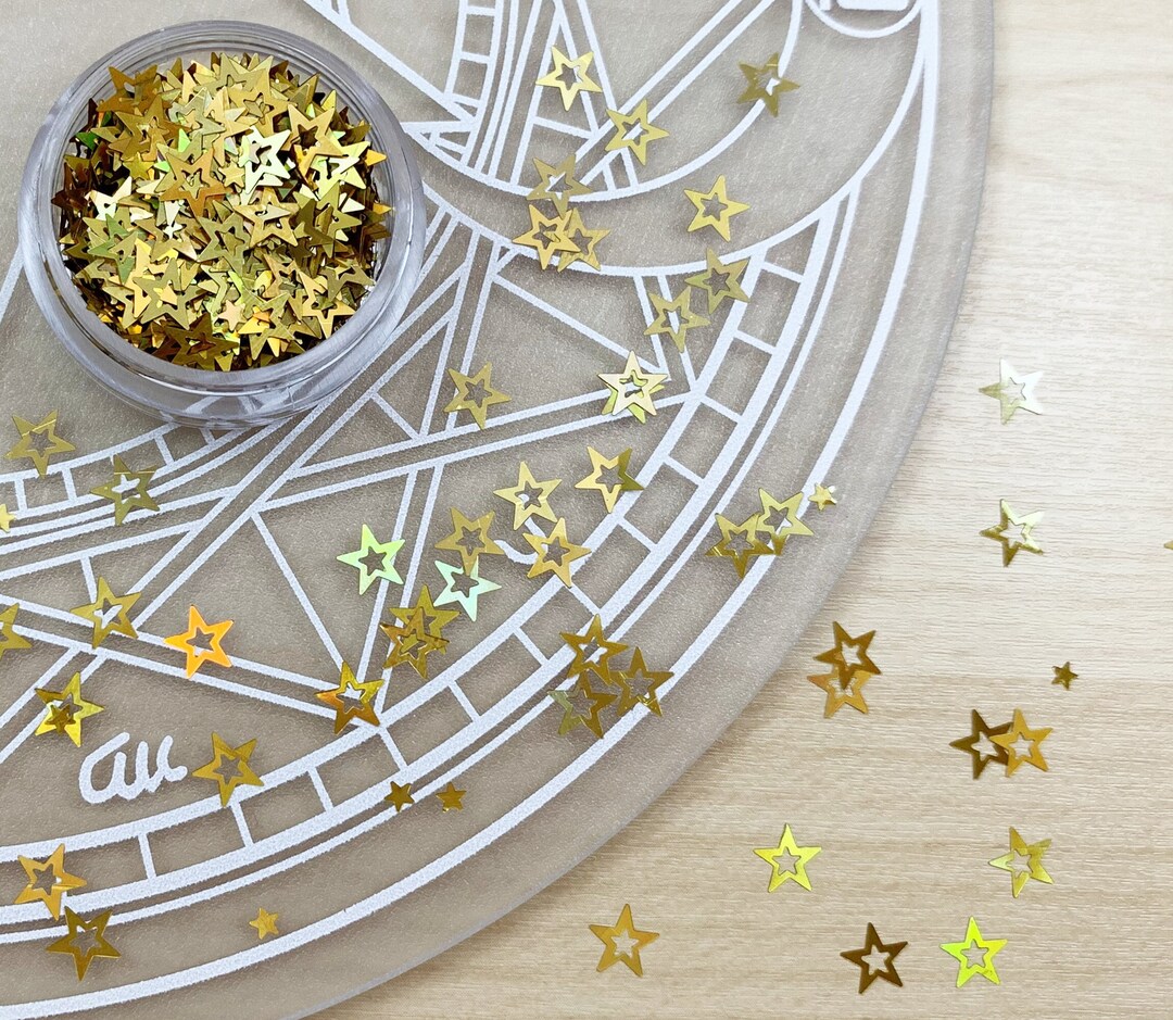 5mm Gold Holographic Star Glitter Yellow Hollow Star Frame Confetti ...