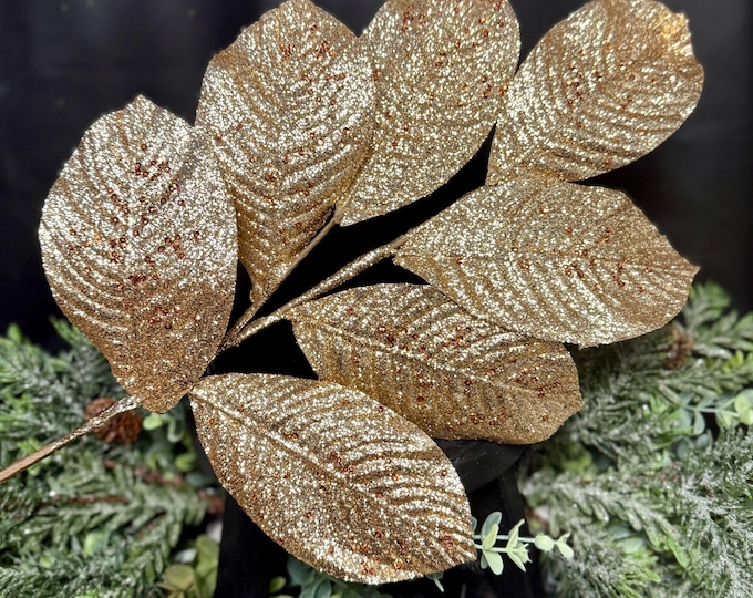 Glitter Leaf Spray, Floral Filler, Wreath Filler Floral, Rose Gold ...