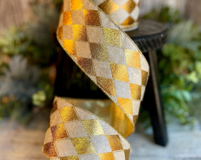 Harlequin Ribbon, 10 YD Roll, Ribbon for Wreaths, Designer Ribbon, 4 ...