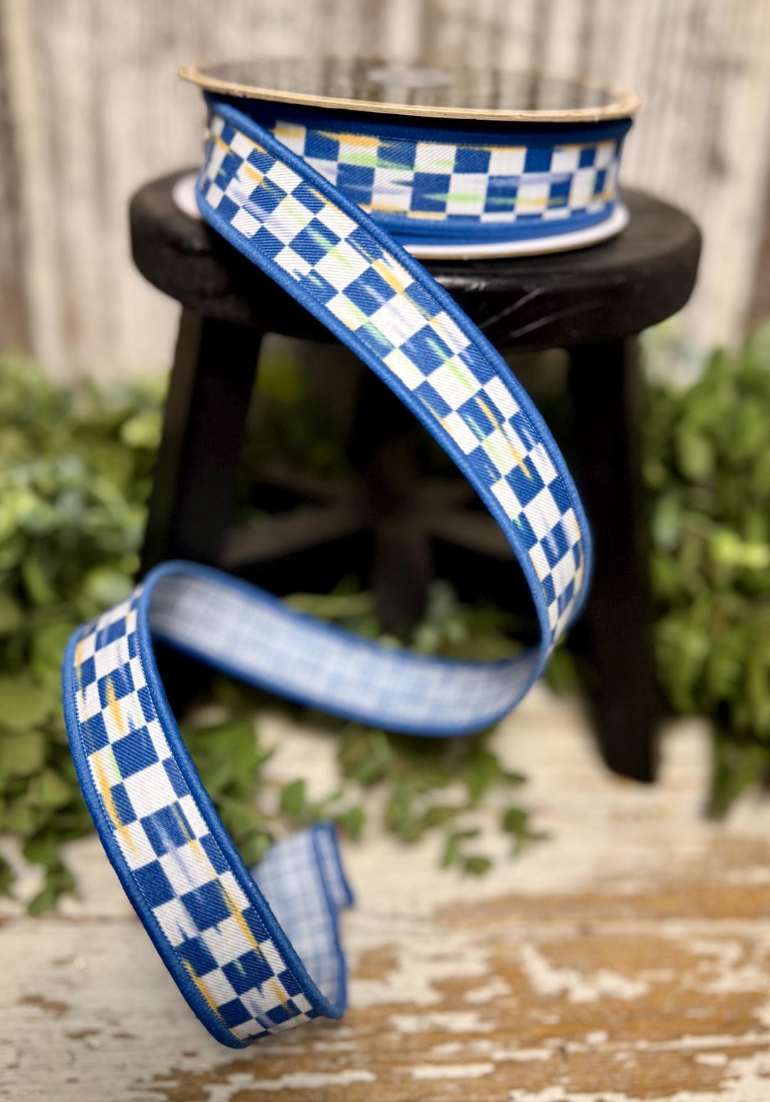 Mini Antique Checkerboard Ribbon, Ribbon for Wreaths, Designer Ribbon ...