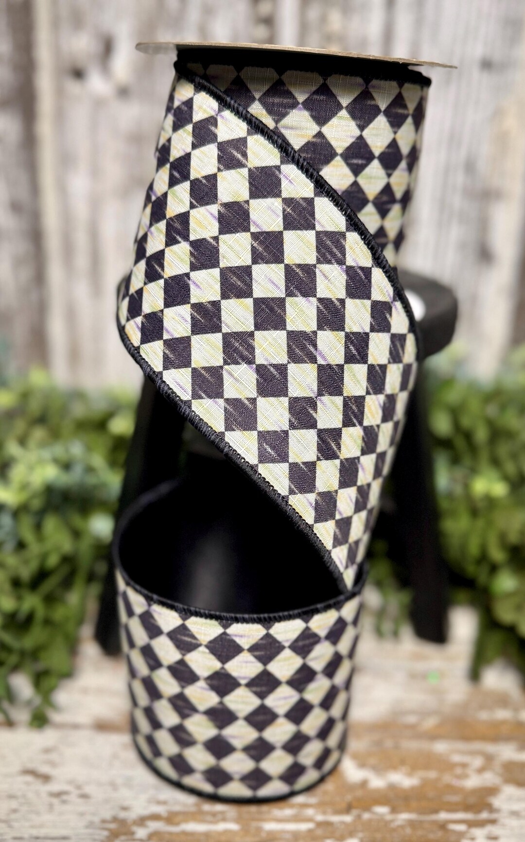 Antique Checker Board Ribbon, Ribbon for Wreaths, Designer Ribbon, 4 ...