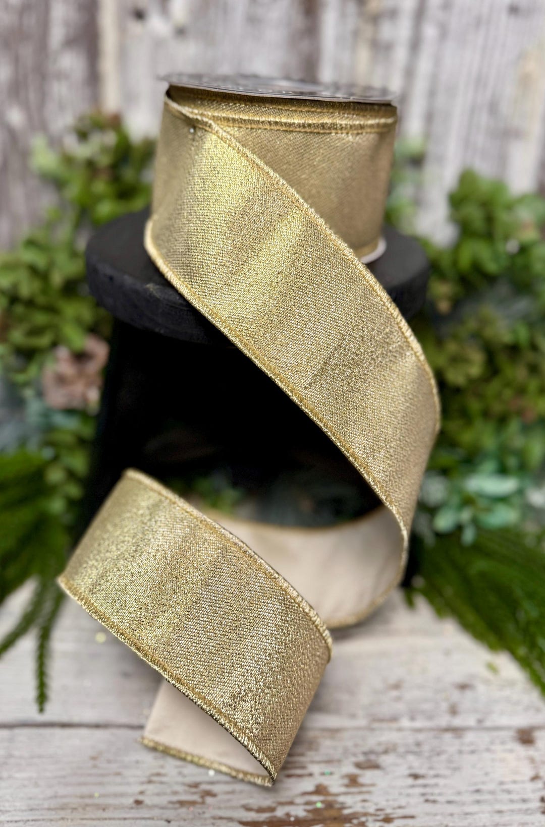 Gold Metallic Ribbon, Ribbon for Wreaths, 2.5" Ribbon, Christmas Ribbon ...