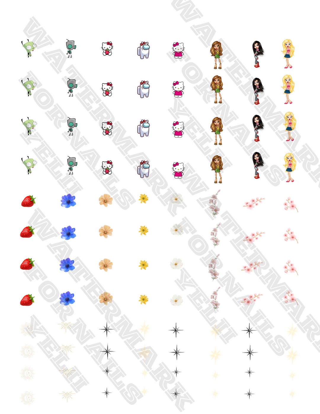 Printable Assorted Nail Sticker Sheet Flower Stickers Animated Stickers ...