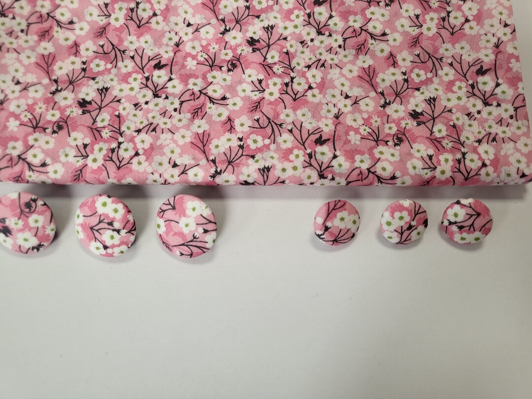 Set of Pink Mitsi Liberty Fabric Buttons, Diameter in Millimeters, Set ...