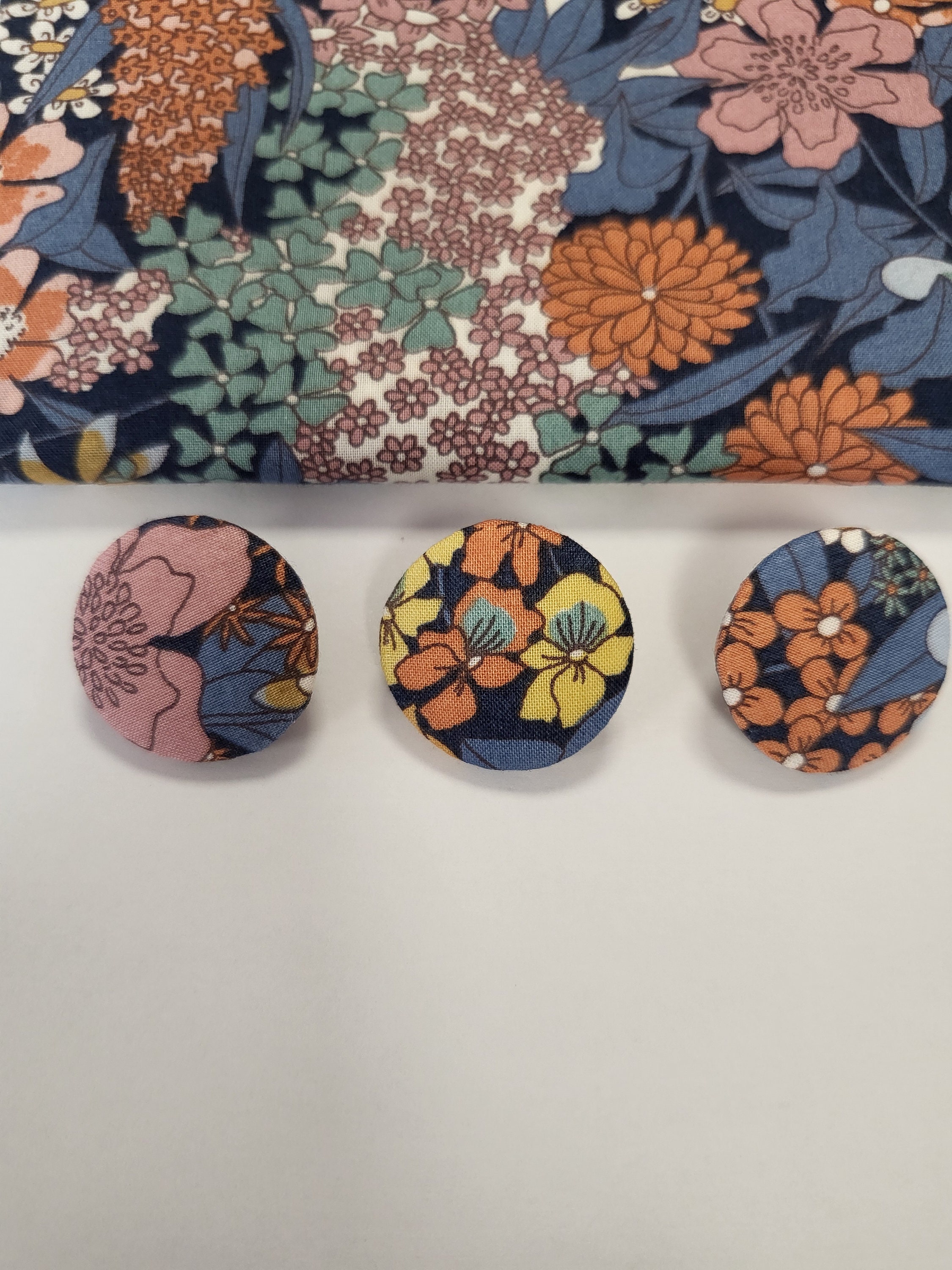 Set of Liberty Ciara Blue Fabric Buttons, Diameter in Millimeters, Set ...