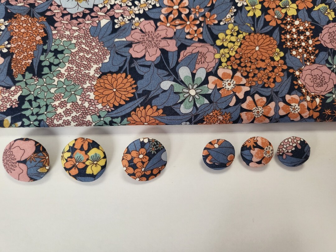 Set of Liberty Ciara Blue Fabric Buttons, Diameter in Millimeters, Set ...